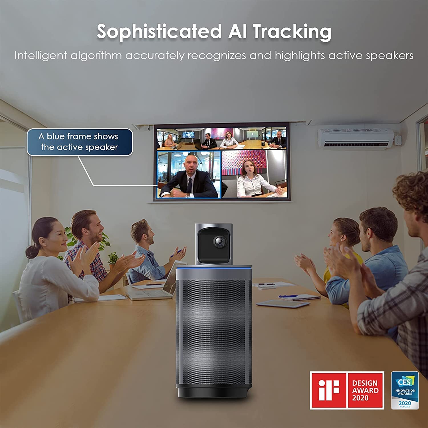 NexiGo Meeting 360, 8K Captured AI-Powered Framing & Speaker Tracking, 1080p HD 360-Degree Smart AIO Video Conference Camera, 8 Noise-Cancelling Microphones, and Speaker