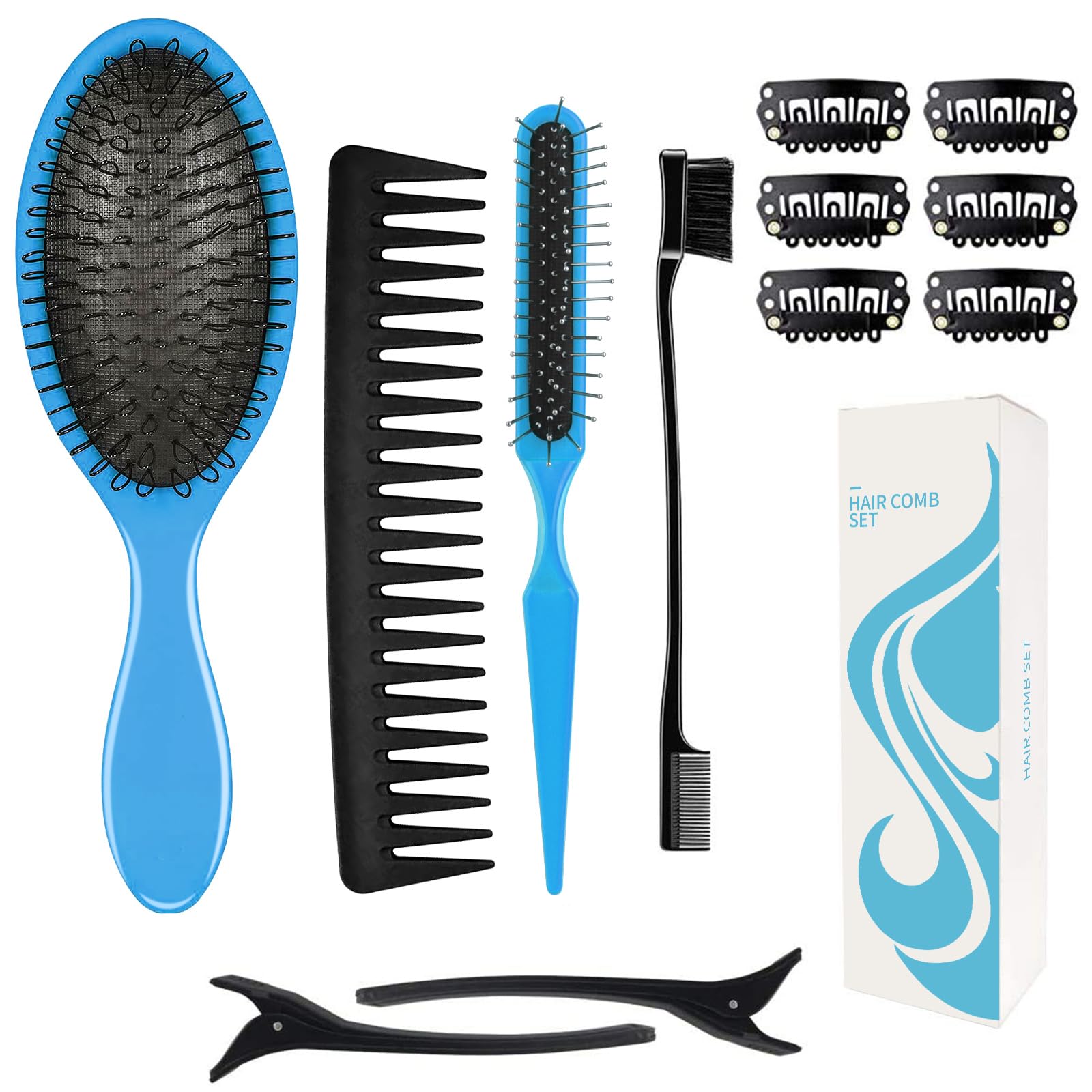 12pcs Wig Brush Comb Set, SOFYE Professional Styling Tool Loop Hairbrush Wide-Tooth Comb Edge Brush Hair Clips for Synthetic Wigs, Hair Extensions & Human Hair