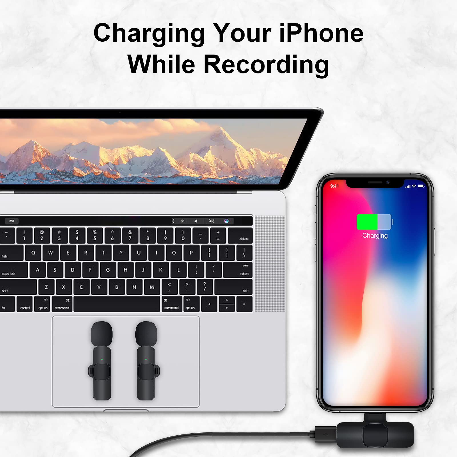 2-Pack Dienmern Wireless Microphone for iPhone Microphone for Video Recording Mini Lapel Lavalier Podcast Tiny Cordless Lav Portable YouTube Professional External Interview Clip On Microphone Wireless