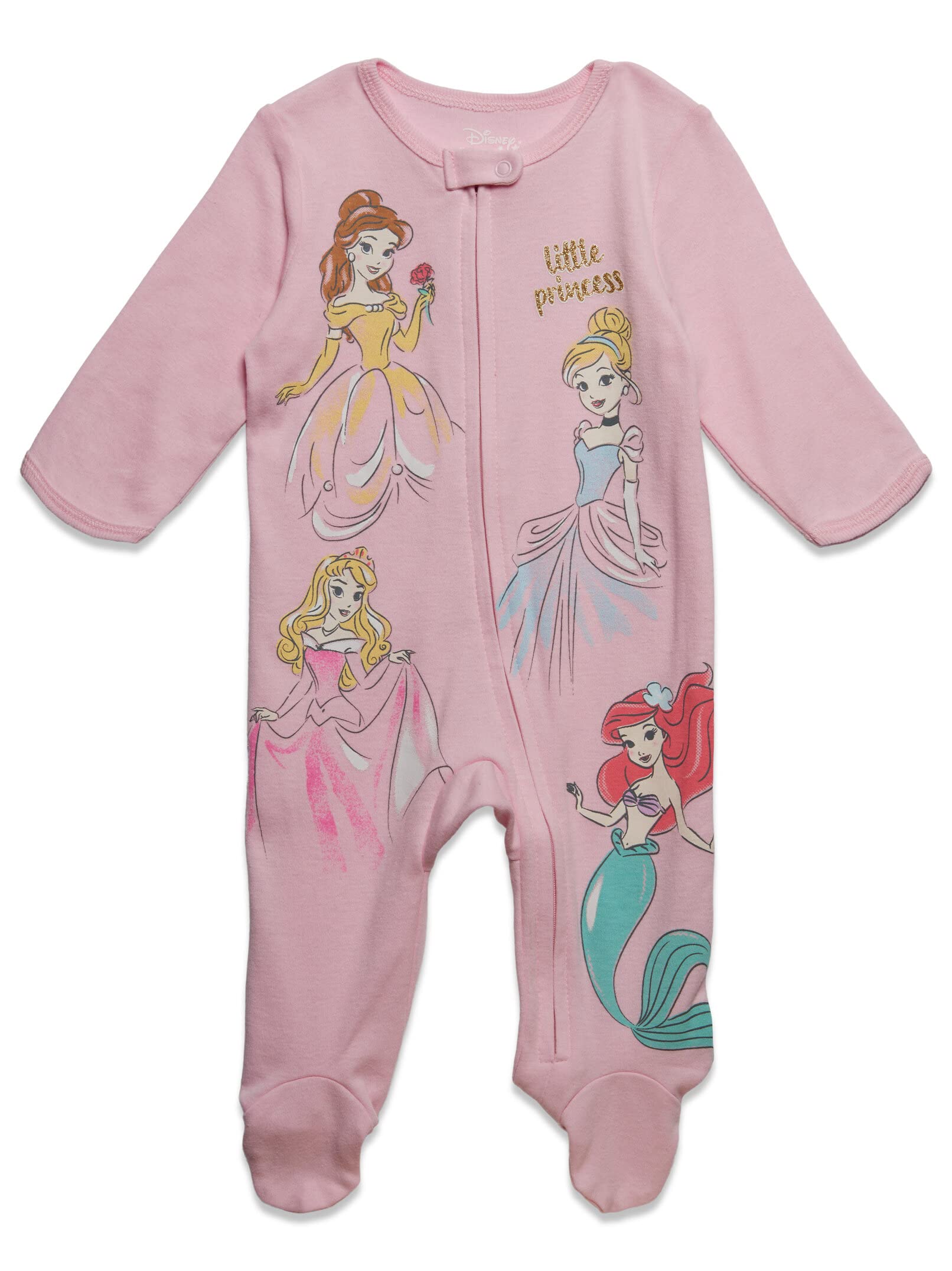 Disney Princess Belle Aurora Cinderella Newborn Baby Girls 2 Pack Zip Up Sleep N' Plays/Pink 3-6 Months