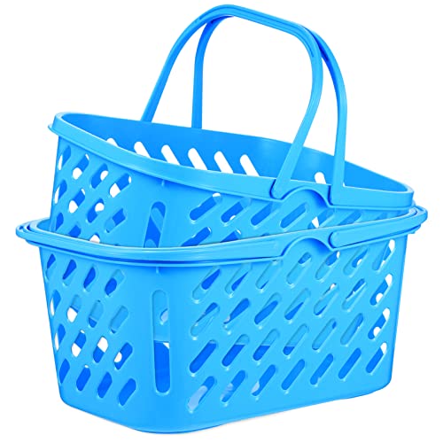 Alipis Play Grocery Basket Mini Shopping Basket Plastic Grocery Basket with Handle, Toys Storage Organizer Kitchen Storage Baskets, Blue, 2Pcs
