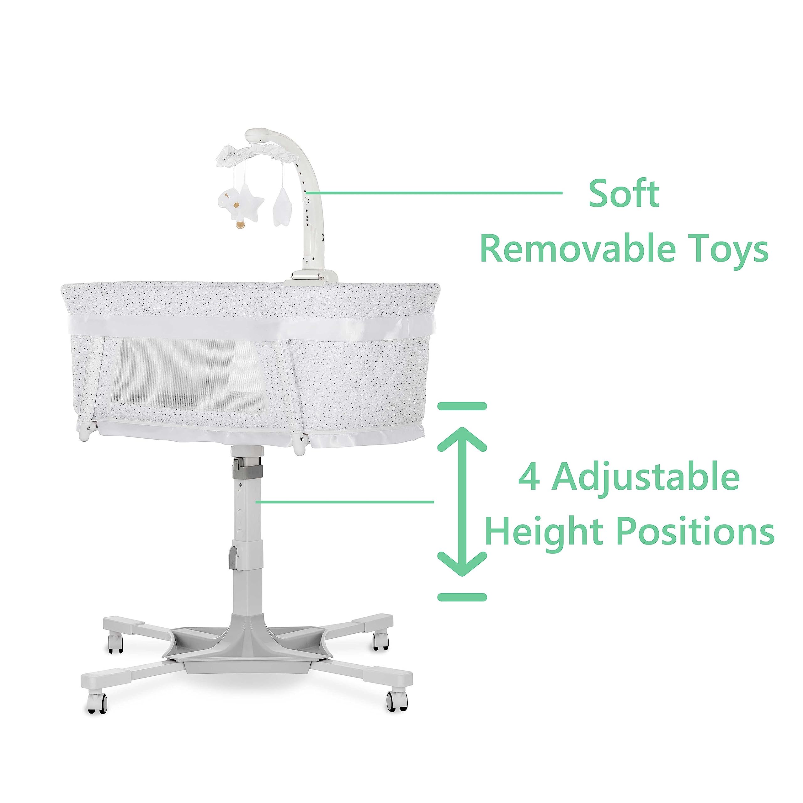 Dream on Me Breeze Swivel Baby Bassinet in White, 4 Adjustable Height Positions, Sturdy and Lightweight Portable Bassinet, Breathable Mesh Sides with Waterproof Mattress Pad