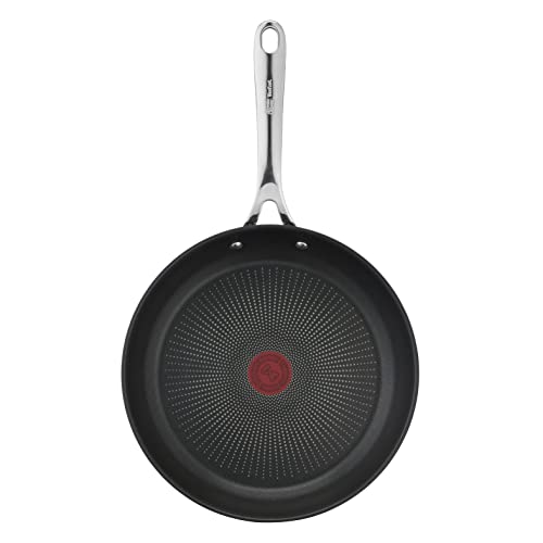 Tefal Jamie Oliver Cook's Direct Stainless Steel, 2 Piece Frying Pan Set, 24 & 28cm, Non-Stick Coating, Heat Indicator, Riveted Safe-Grip Handle, Induction Hob Compatible, E304S244