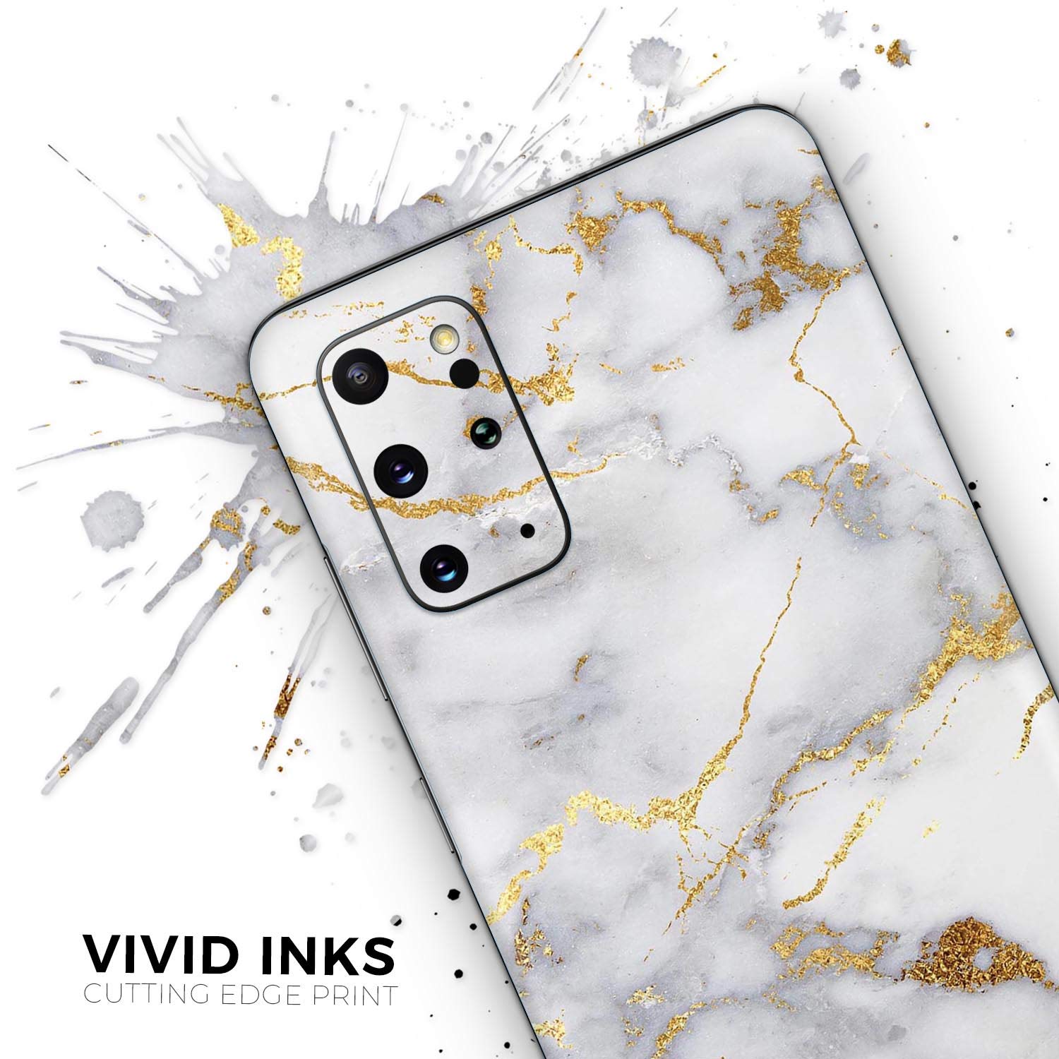 DesignSkinz Marble & Digital Gold Foil V2 Protective Vinyl Decal Wrap Skin Cover Compatible with The Samsung Galaxy S20 (Screen Trim & Back Glass Skin)