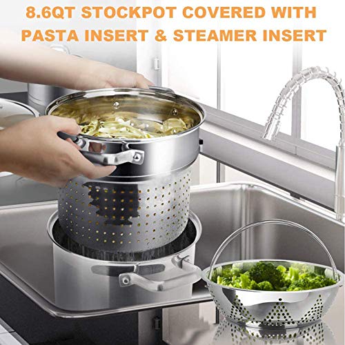 Duxtop Professional Stainless Steel Pots and Pans Set, 18-Piece Induction Cookware Set, Saucepan with Pour Spout and Strainer Lid, Impact-Bonded Technology