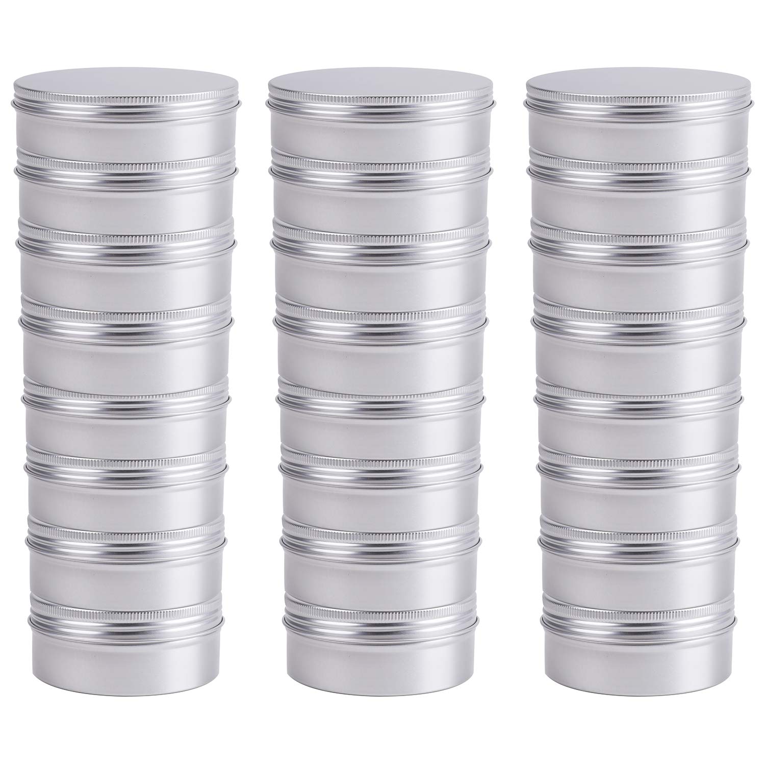 Foraineam 24 Pack 8 oz / 240ml Round Aluminum Tin Cans with Screw Top Lids - Large Metal Empty Tea Storage Case Jars - Spice Salve Hair Wax Cosmetic Cream Containers