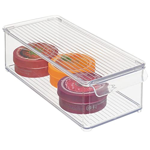 mDesign Slim Plastic Storage Organizer Bin with Handle and Lid for Bathroom Vanity - Hold Soap, Body Wash, Shampoo, Lotion, Conditioner, Hand Towels, Hair Accessories, Body Spray, Mouthwash - Clear