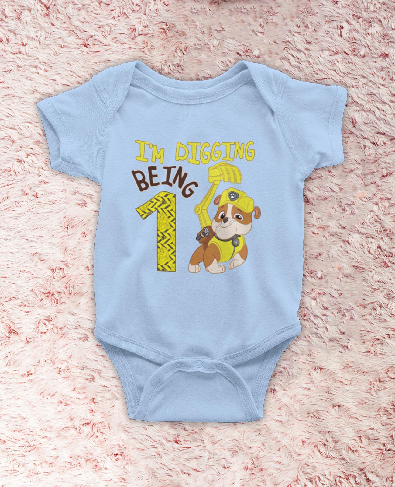 Paw Patrol Rubble 1st Birthday Outfit Boy I'm Digging Being 1 Baby Bodysuit 18M (12-18M) Aqua