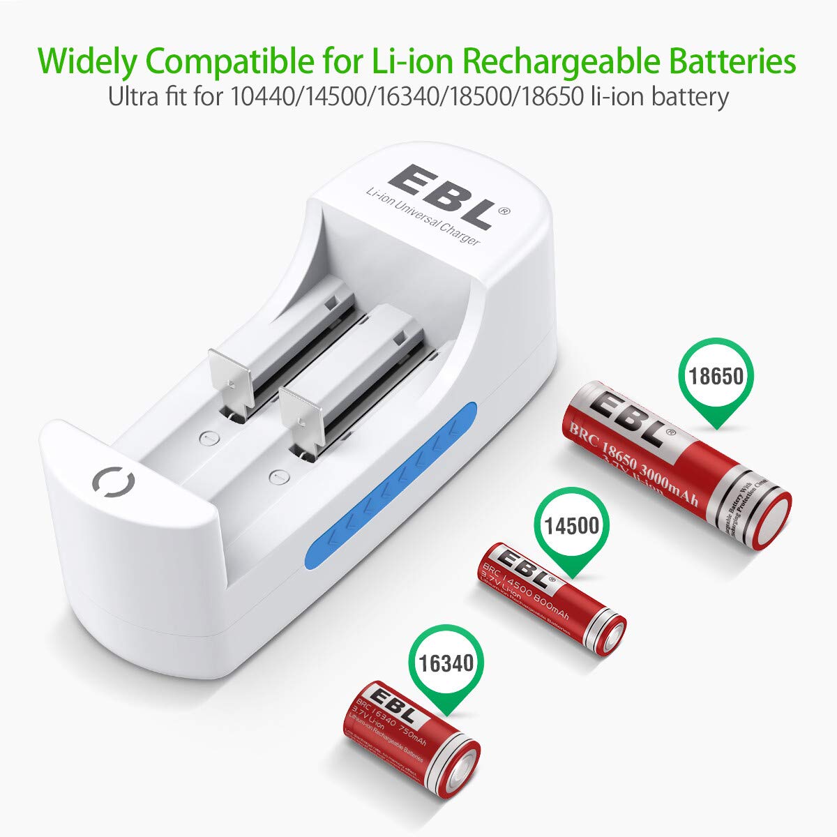 EBL Universal Battery Charger Speedy Smart Lithium Charger for 3.7V Rechargeable Batteries Li-ion IMR 10440 14500 16340 18650 RCR123A Batteries