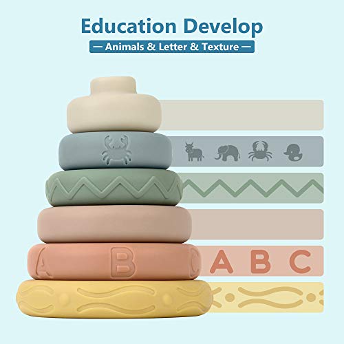 Mini Tudou 6 Pcs Stacking & Nesting Circle Toy,Soft Building Rings Stacker & Teethers,Squeeze Play with Early Educational Learning Stacking Tower, Best Gift for 6+ Months Boys&Girls