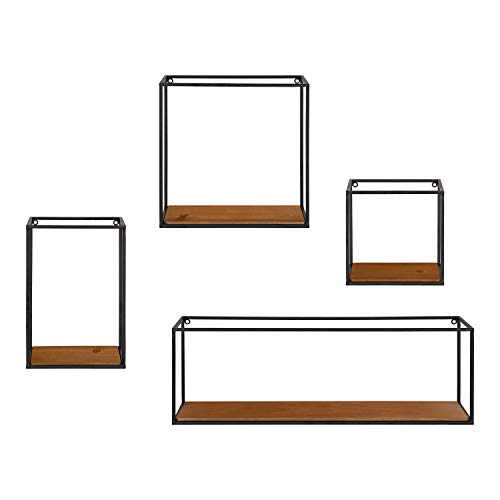 Kate and Laurel Mallory Modern Floating Wall Shelves, Set of 4, Rustic Brown and Black, Modern Farmhouse Accent Shelves for Storage and Display