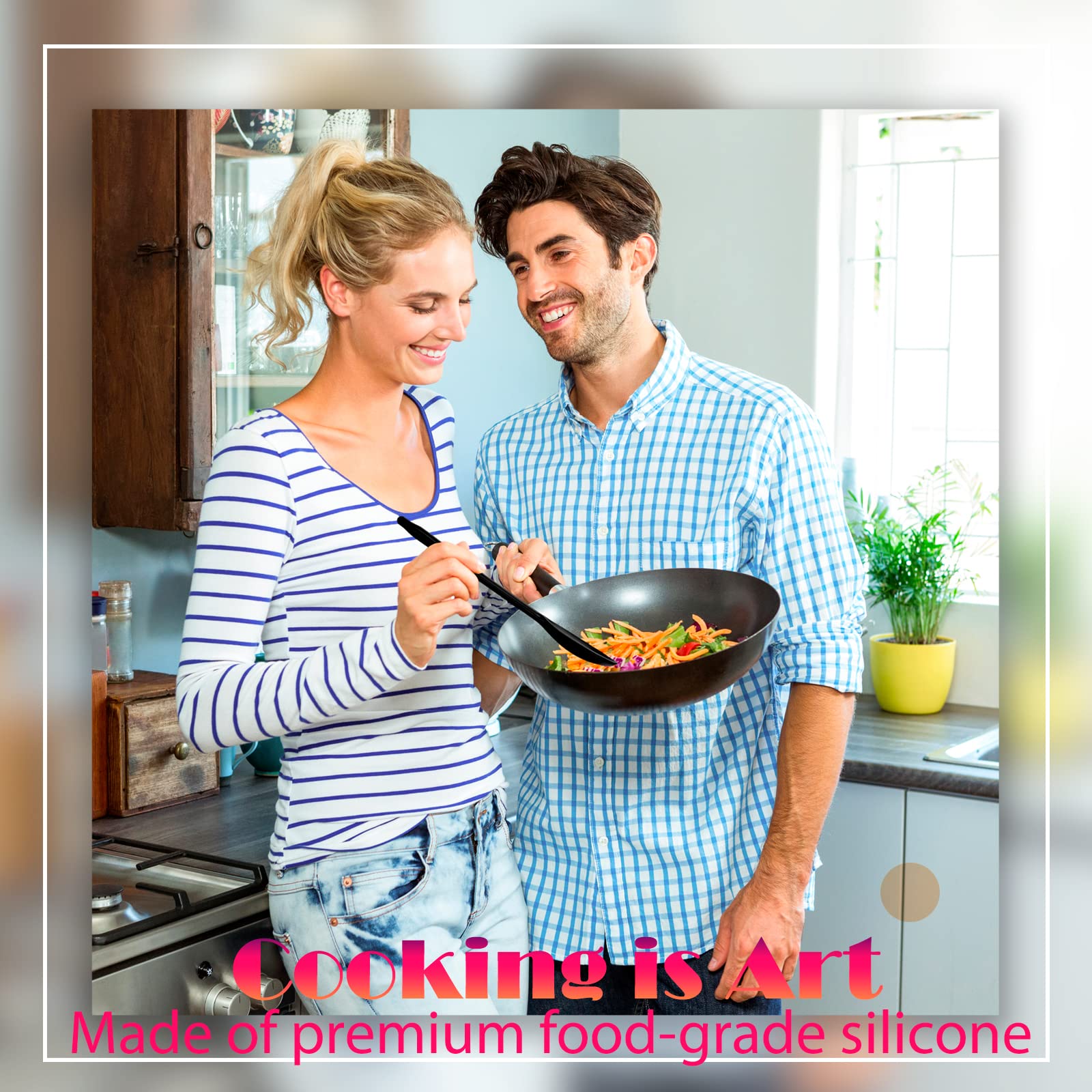 2 Pieces Silicone Cooking Spoons Set Heat Resistant Silicone Spoon Nonstick Mixing Spoons Spaghetti Sever Long Slotted Spoon, Silicone Serving Spoons 13 Inches for Stirring & Frying