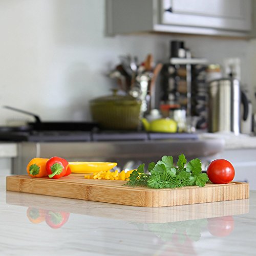 Bamboo Cutting Board with Juice Groove - Convenient Size 8”x13” | Extra Thick Board | Serving Tray | Food Plating - Kitchen Essentials for New Home