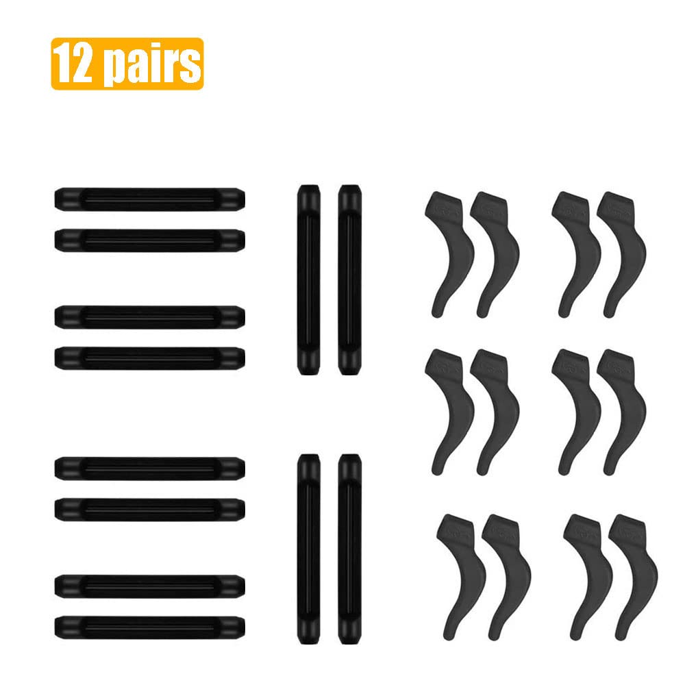 24PCS Eyeglasses Ear Grips, Anti Slip Elastic Comfort Glasses Retainers For Spectacle Sunglasses Reading Glasses Eyewear, Eyeglass Ear Hook, Sport Black YJG Yjg01