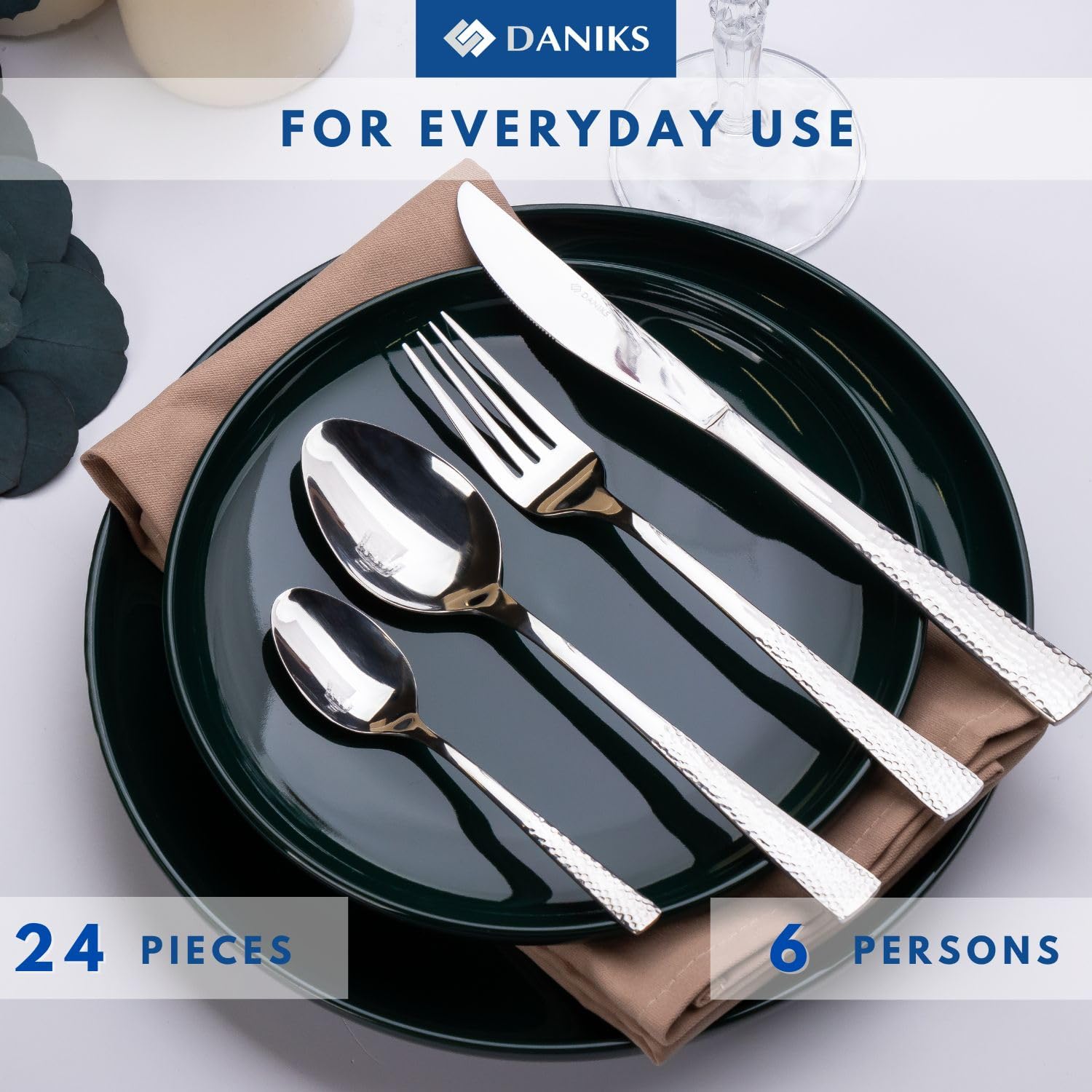 Daniks Alta 24 Pieces Silverware Set Service for 6 | Premium Stainless Steel Flatware Cutlery Set | Include Forks, Spoons and Knives | Dishwasher Safe for Home, Restaurant, Kitchen | Mirror Polished