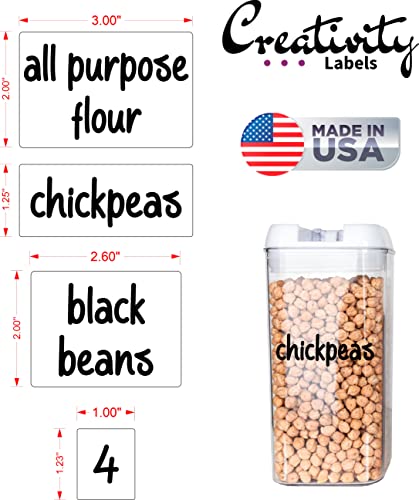 168 Pantry Labels for Food Storage Containers, Black Text Printed on Clear Waterproof Labels, Household Stickers + Numbers, Water Resistant, Organization for Kitchen Jars and Canisters & Storage Bins