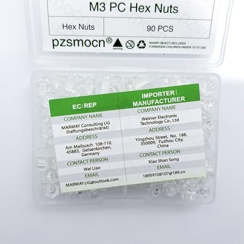 Pzsmocn 180 Pieces M3*4/6/8mm PC Transparent Plastic Cross-recessed Round Head Screws and Hexagonal Nuts Kit, Corrosion-Resistant, for DIY, Model and Electronic Product Fixation.