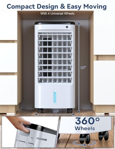 3-IN-1 TEMEIKE Swamp Cooler Air Conditioner, Evaporative Air Cooler w/ 4 Modes & 3 Speeds, 12H Timer & Remote & Dual Water Tank, 65ยฐ Oscillating Air Conditioner Portable for Bedroom