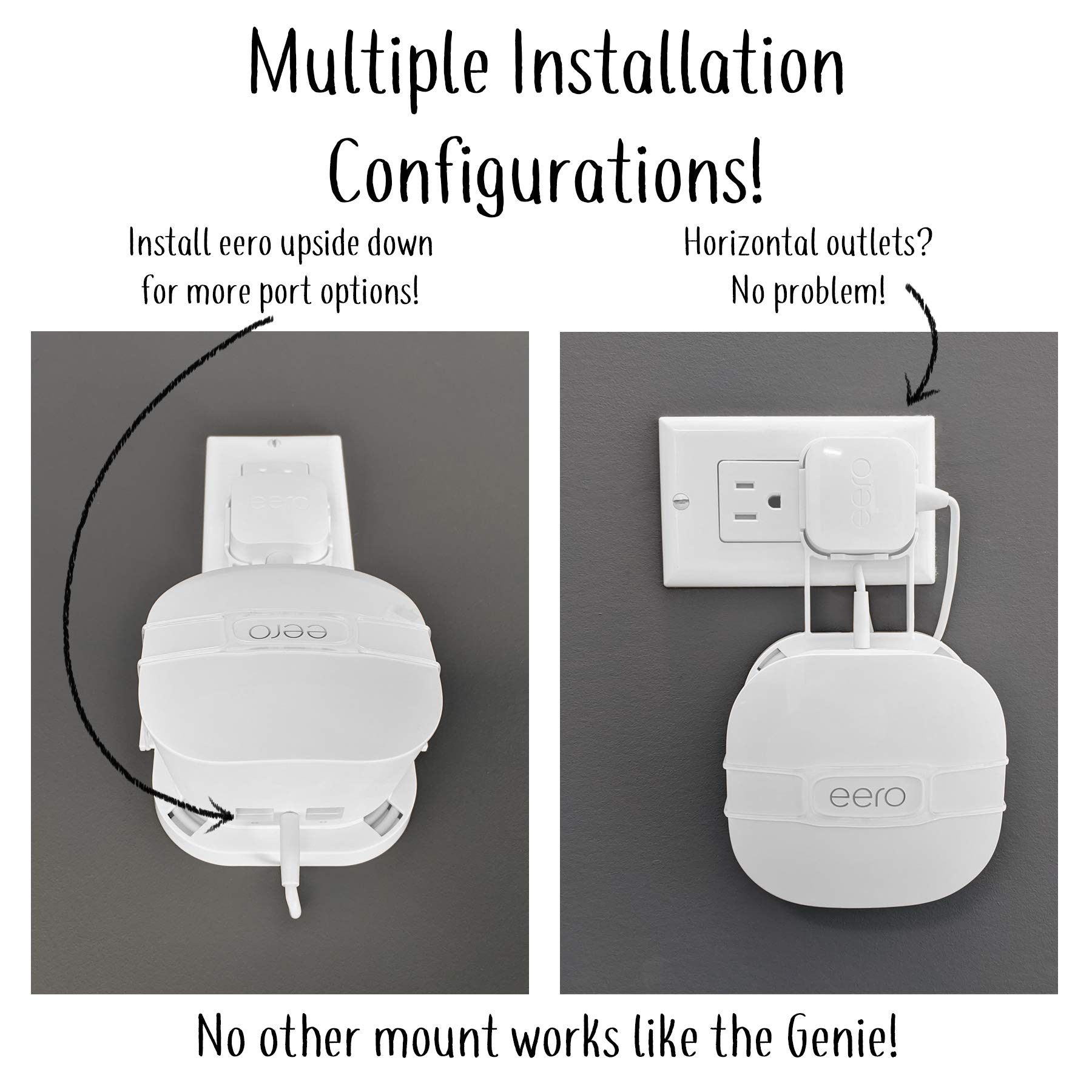 The Eero Genie for eero 6, 6+, and Mesh Wi-Fi: Wall Mount Outlet Holder Stand | Lowest Profile | Open Access | Multiple Install Options | Horizontal Outlets | Design Winner! (3-Pack)