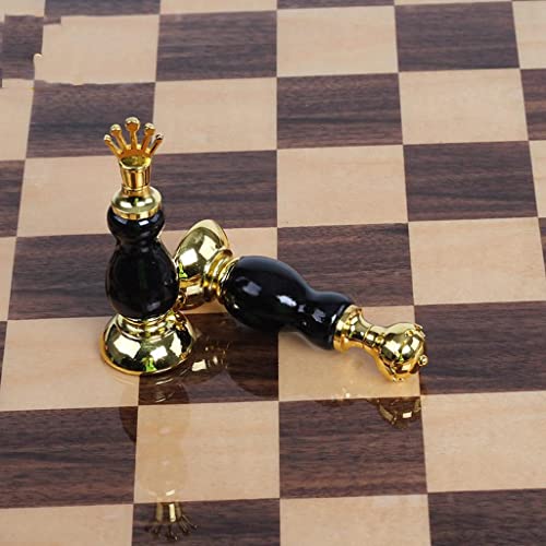 15.7" Luxurious Chess Set Wooden Chessboard Set Zinc Alloy Pieces with Drawer Portable Chess Board Game Sets for Adults Gift