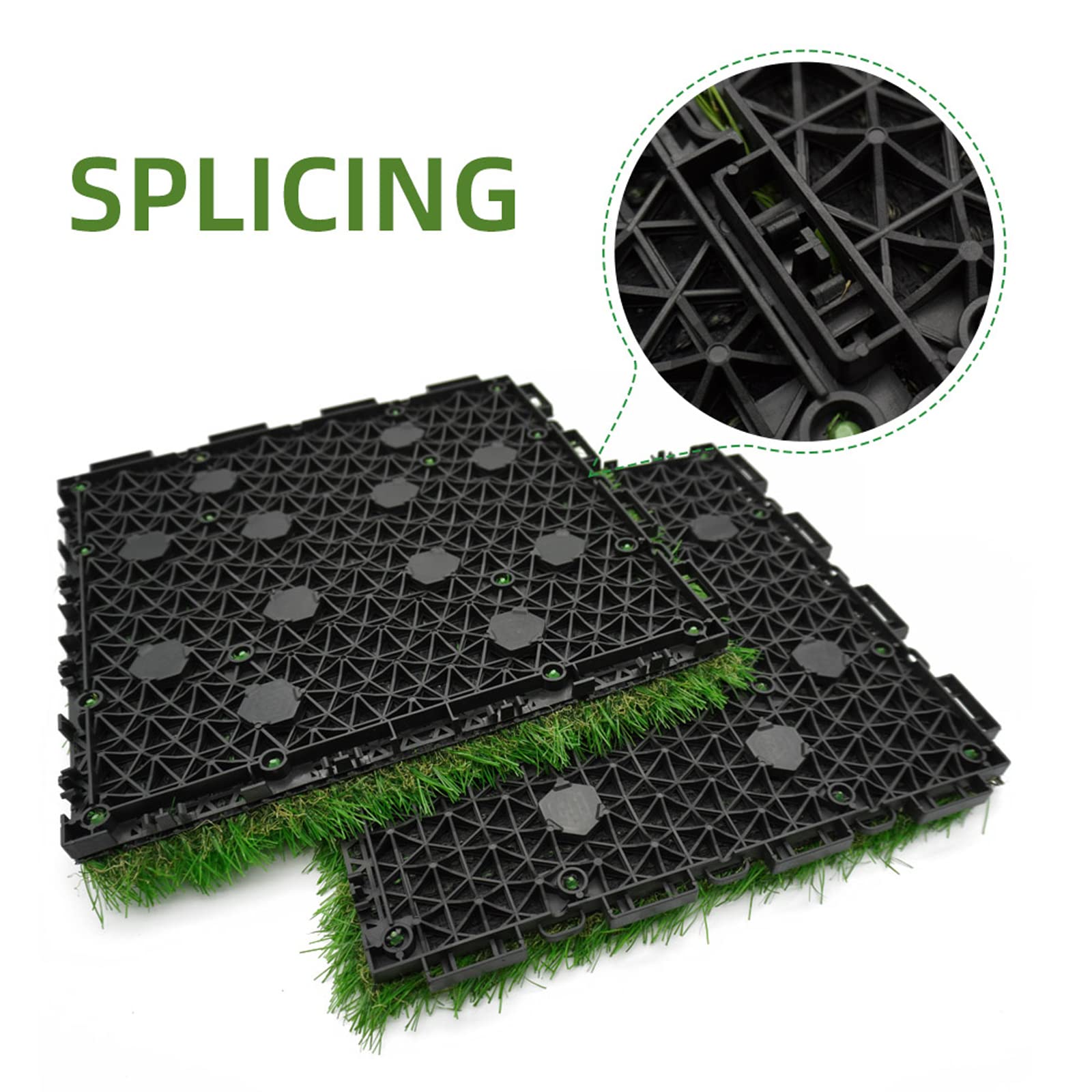 Artificial Grass Turf Tile, Interlocking Grass Rug, 1*1FT, 1.5 Inches Grass Turf Tiles for Outdoor Balcony,Patio,Garden Potty-Pads ,and Indoor Flooring Decor etc （8 Pack）