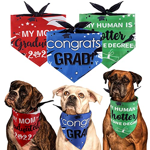 3 Pack Dog Bandana Graduation Triangle Bibs Scarf Washable Neckerchief Adjustable Pet Kerchief Scarf for Dogs Cats Pets Graduation Costume Supply Gift 2022 Congrats Grad (Blue,red,Green)