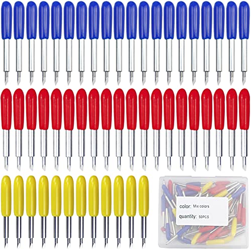 50Pcs Replacement Cutting Blades for Cricut Explore Air/Air 2/Air 3/Maker/Maker 3, Include 10Pcs Fine Point Blades, 20Pcs Standard Blades, 20Pcs Deep Point Blades Vinyl Cricut Replacement Blades