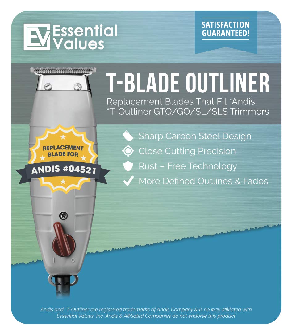 2-Pack Essential Values Out-liner Replacement Blades for Andis Shaver (#04521) β Aftermarket Replacement For Models GTO, GTX, GO Hair/Beard Trimmers | Made from the Finest Carbon Steel