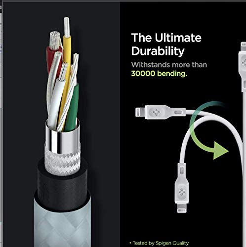 Spigen DuraSync USB C to Lightning Cable [3ft MFi Certified] [Supports Power Delivery] Works with iPhone XR, XS, XS Max, X, 8, 8 Plus and iPad with Lightning Charger Port (White)