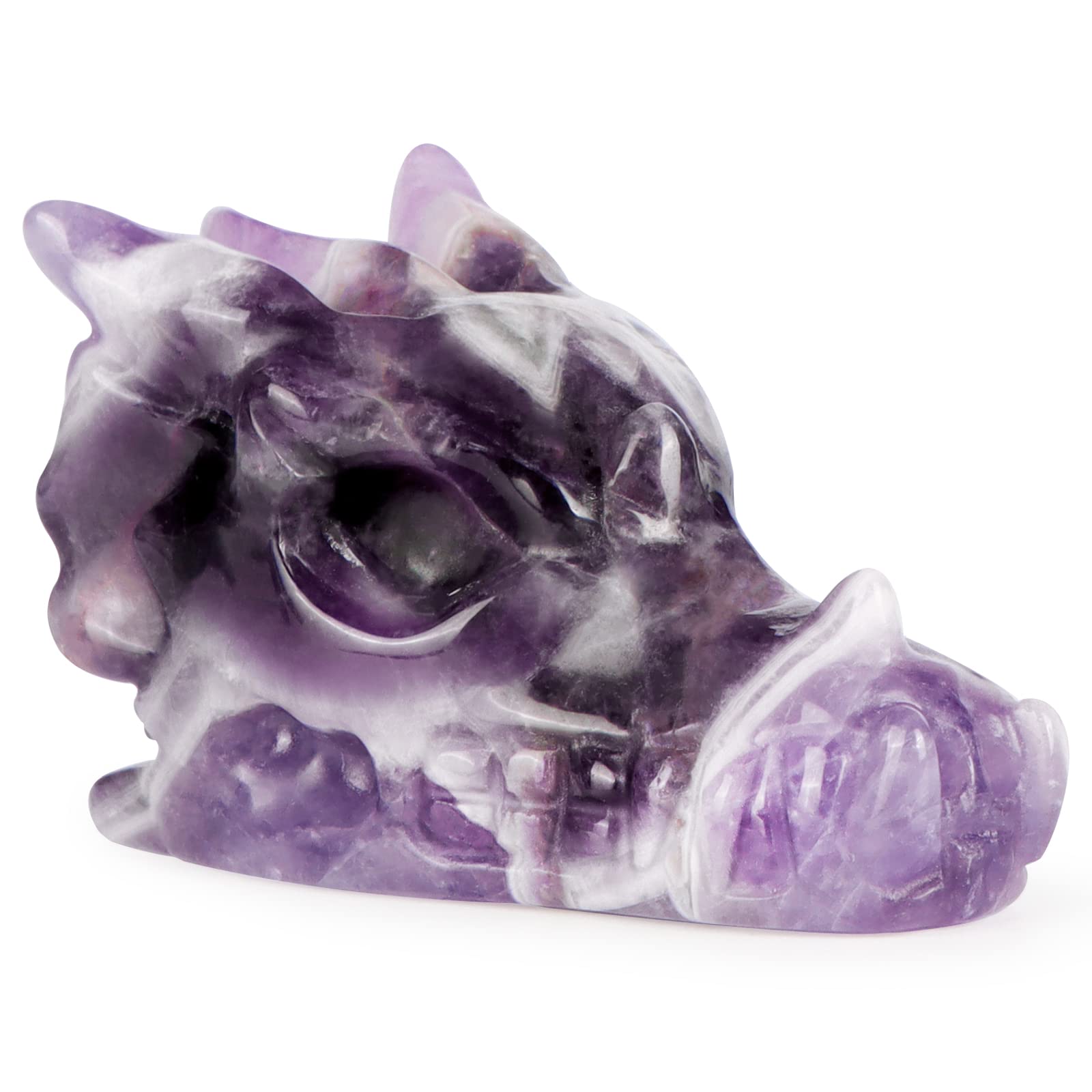 Artistone 2" Crystal Dragon Head Skull Statue, Hand Carved Realistic Dragon Gem Figurines Healing Stone Sculpture for Home Decor with Gift Box