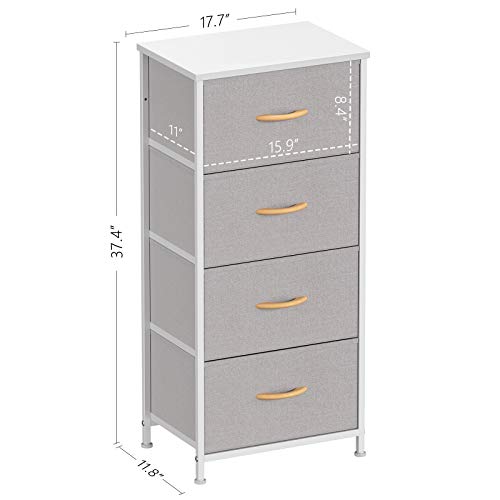 BANTI Dresser for Bedroom with 4 Drawers, Storage Tower, Organizer Unit, Fabric Dresser for Hallway, Entryway, Closets, Sturdy Steel Frame, Wood Top, Easy Pull Handle, Light Grey