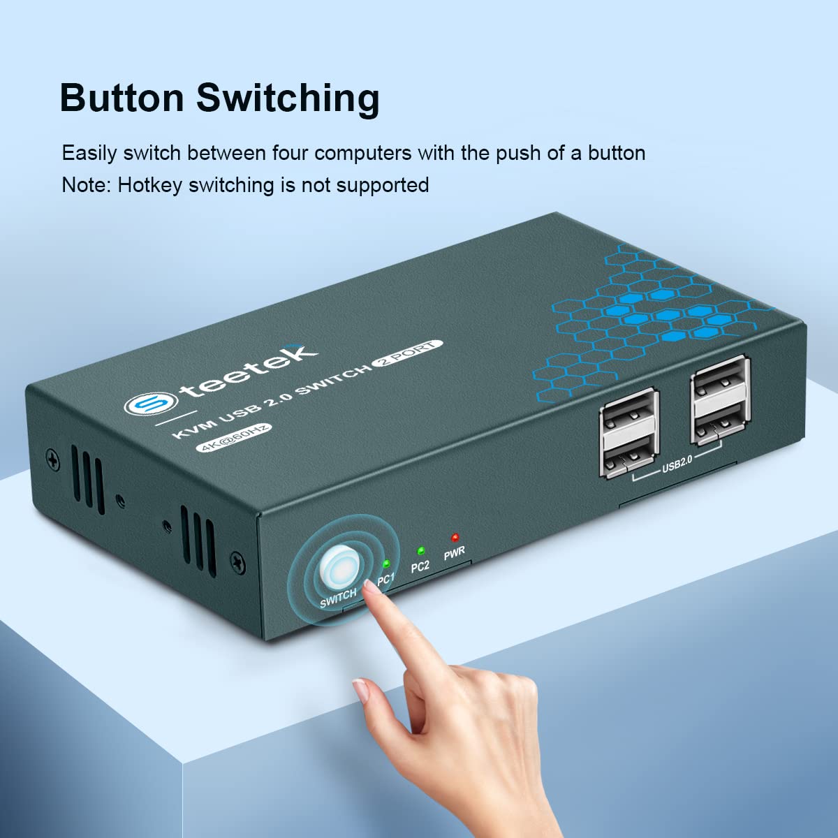 2 Port HDMI 2.0 KVM Switch 4K@60Hz, USB KVM Switch HDMI 2 in 1 Out with 4 USB 2.0 Hub, Compatible with Most Keyboards and Mouse, Button Switch