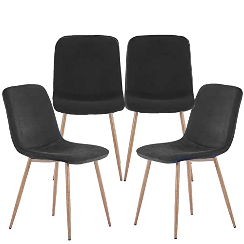 Beaugreen Velvet Dining Chairs Set of 4 Modern Kitchen & Dining Room Chairs with Metal Legs Upholstered Dining Accent Chairs for Home(Black)