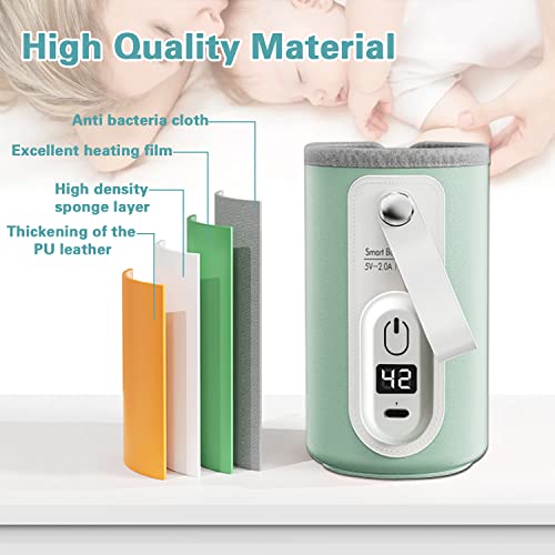 SOPEWOD Portable Bottle Warmer, USB Bottle Warmer for Breastmilk and Formula with LCD Display, Fast and Accurate Heating of Baby Bottle Warmer for Car and Travel(Green)