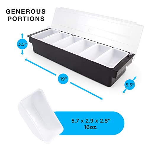 Bar Top Food & Condiment Dispenser - 6 Tray Plastic Garnish Station with Lid for Bartending & Serving Taco, Ice Cream, Fruit, & Salad Bar - Topping Organizer for Restaurant Supplies & Accessories