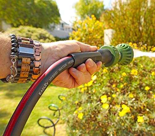 EADUTY Hybrid Garden Hose 5/8 IN. x 25 FT, Heavy Duty, Lightweight, Flexible with Swivel Grip Handle and Solid Brass Fittings, Gray+Red