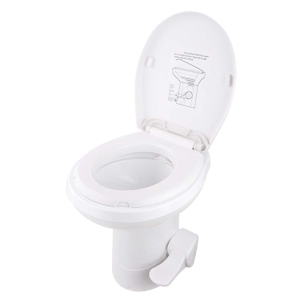 20" RV Camper Toilet Gravity Flush Toilet Foot Pedal White HDPE for Home Caravan Travel Camping