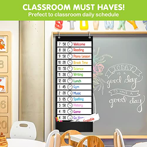 EAMAY Daily Schedule Pocket Charts, Teacher Schedule Chart with Resuable 18 Custom Cards, Classroom Pocket Chart for School Office or Homeschool Activities, Black
