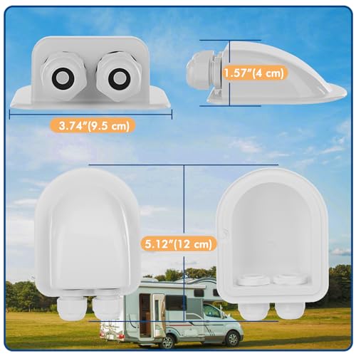 2 Pack of IP68 Waterproof Solar Cable Entry Gland by Restmo, Weather Resistant Dual Cable Entry Housing for Solar Panels of RV, Caravan, Marine, Boat, Cabin, White