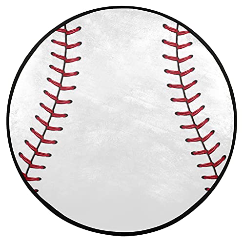 Round Area Rug, Baseball Sport Theme 3ft Diameter Non-Slip Circle Rugs Soft Throw Rugs Machine Washable Floor Carpet for Sofa Living Room Bedroom Nursery Kids Playroom Decor