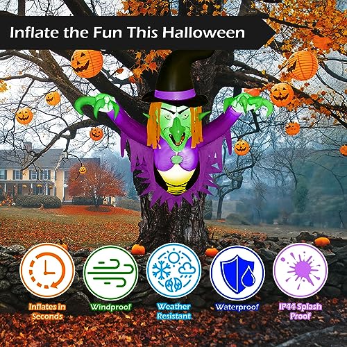 3.5 Ft Halloween Inflatables Scary Witch Broke Out from Window, Outdoor Halloween Decorations with Build-in LED Lights Blow Up Inflatables for Window, Outside, Party, Indoor, Home Decoration