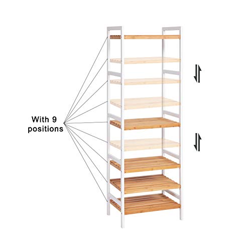 kinbor Bamboo Shelf - 5 Tier Utility Shelf, Bamboo Shelving Unit, Multipurpose Tall Bamboo Rack Display Shelf Unit for Home Office Bathroom Kitchen Living Room