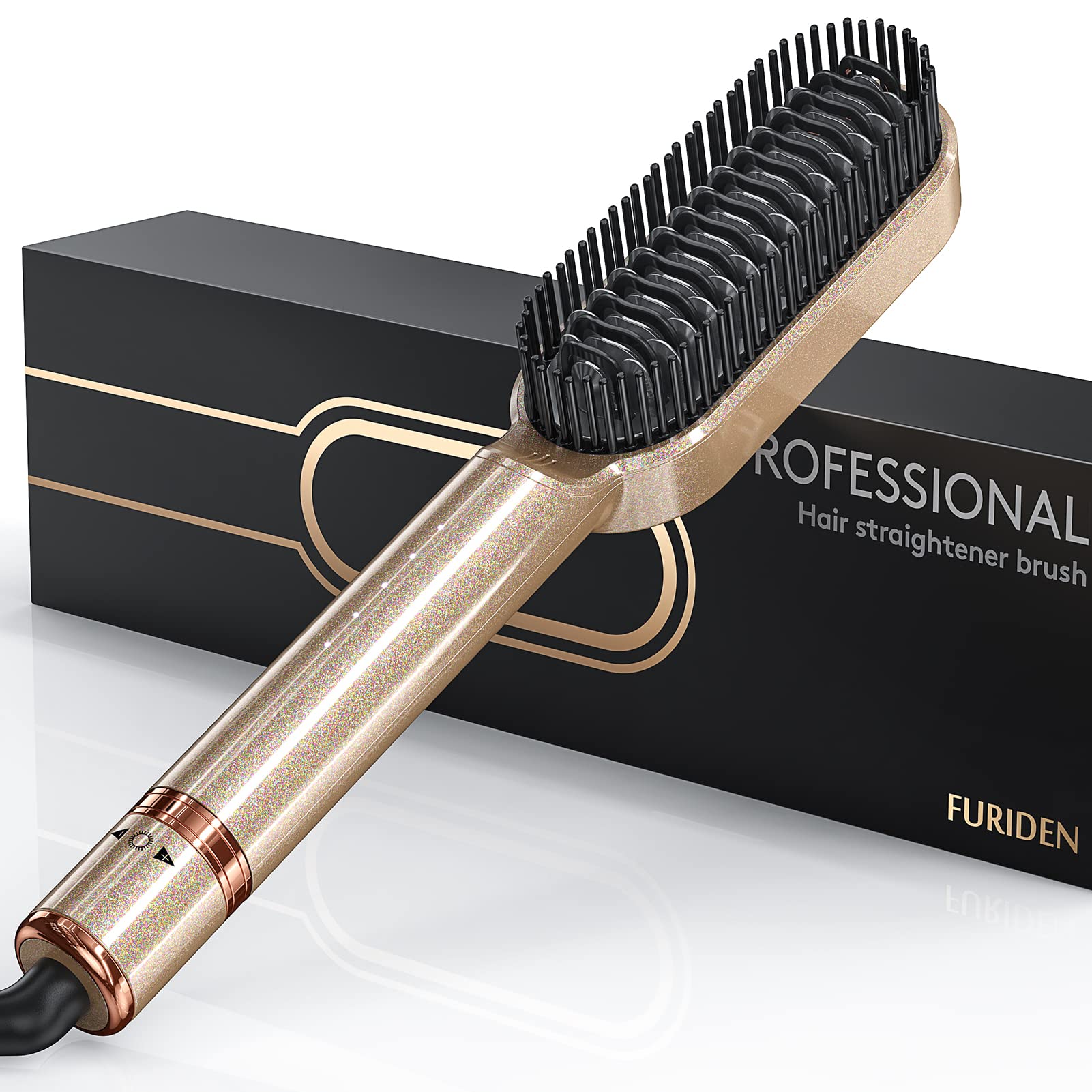 FURIDEN Straightening Brush, Hot Brush Hair Straightener, Double Ionic Hair Straightener Brush, Hair Straightener Brush for Black Women, Cepillo Alisador de Cabello 11.2 Inch