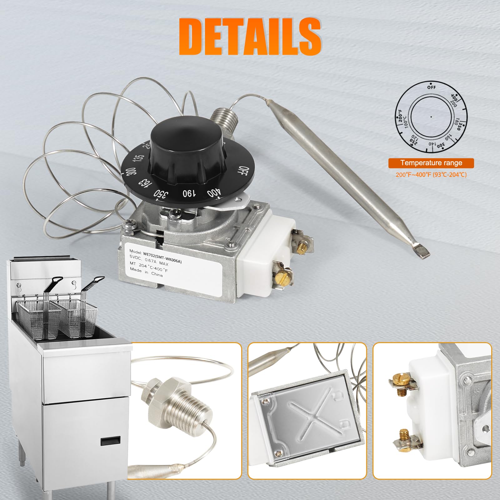 60125401 Deep Fryer Thermostat with Knob Switch, Millivolt Thermostat RX-1-36, 1/4" Mpt Stuff Box Compatible with Pitco 60124501, Imperial 1175, American Range 11113 A50400, Royal Range 3113, 200-400F