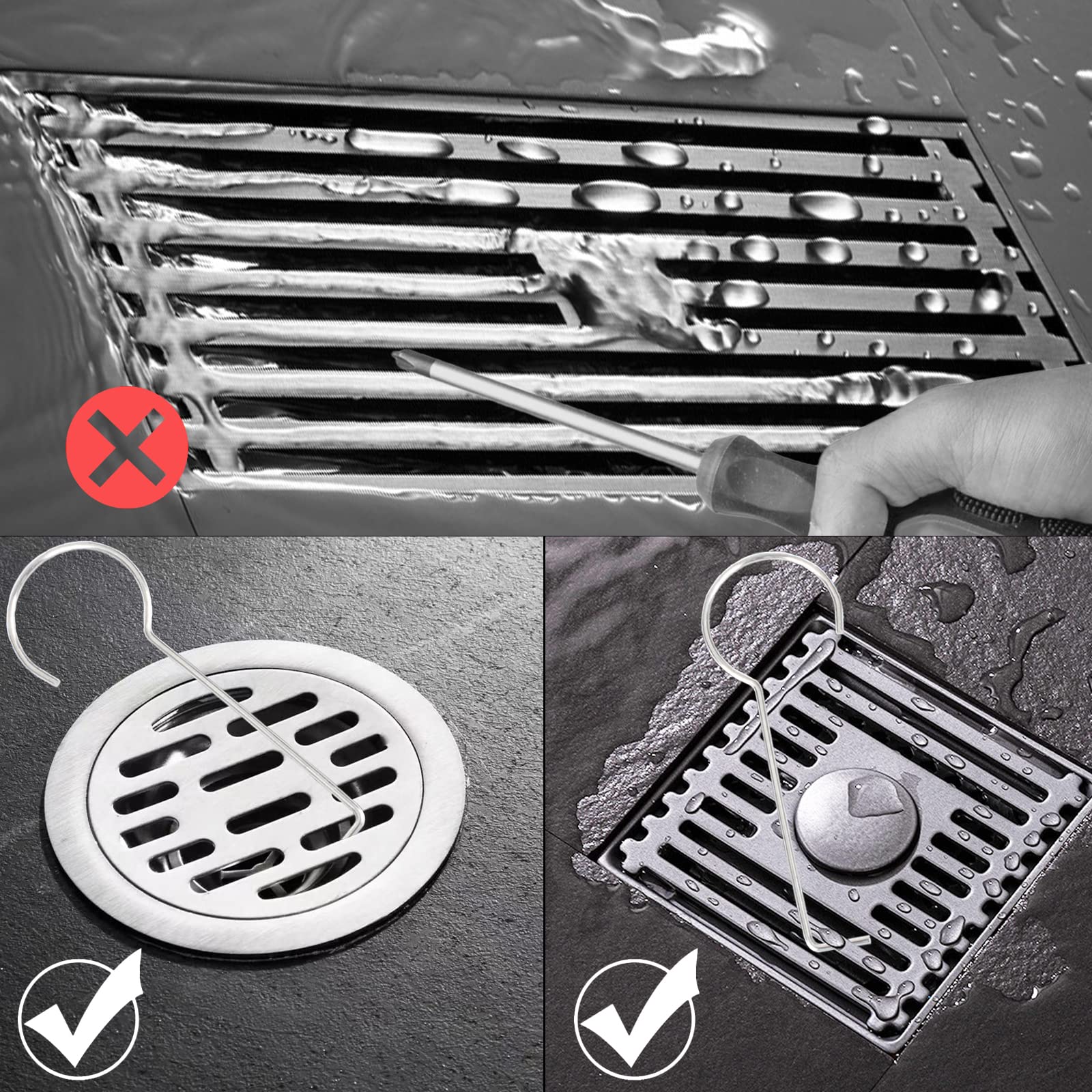 2 Pcs Drain Key Stainless Steel Drain Grate Puller Lift Out Key Drain Grate Lifting Hook for Shower Drain Cleaning