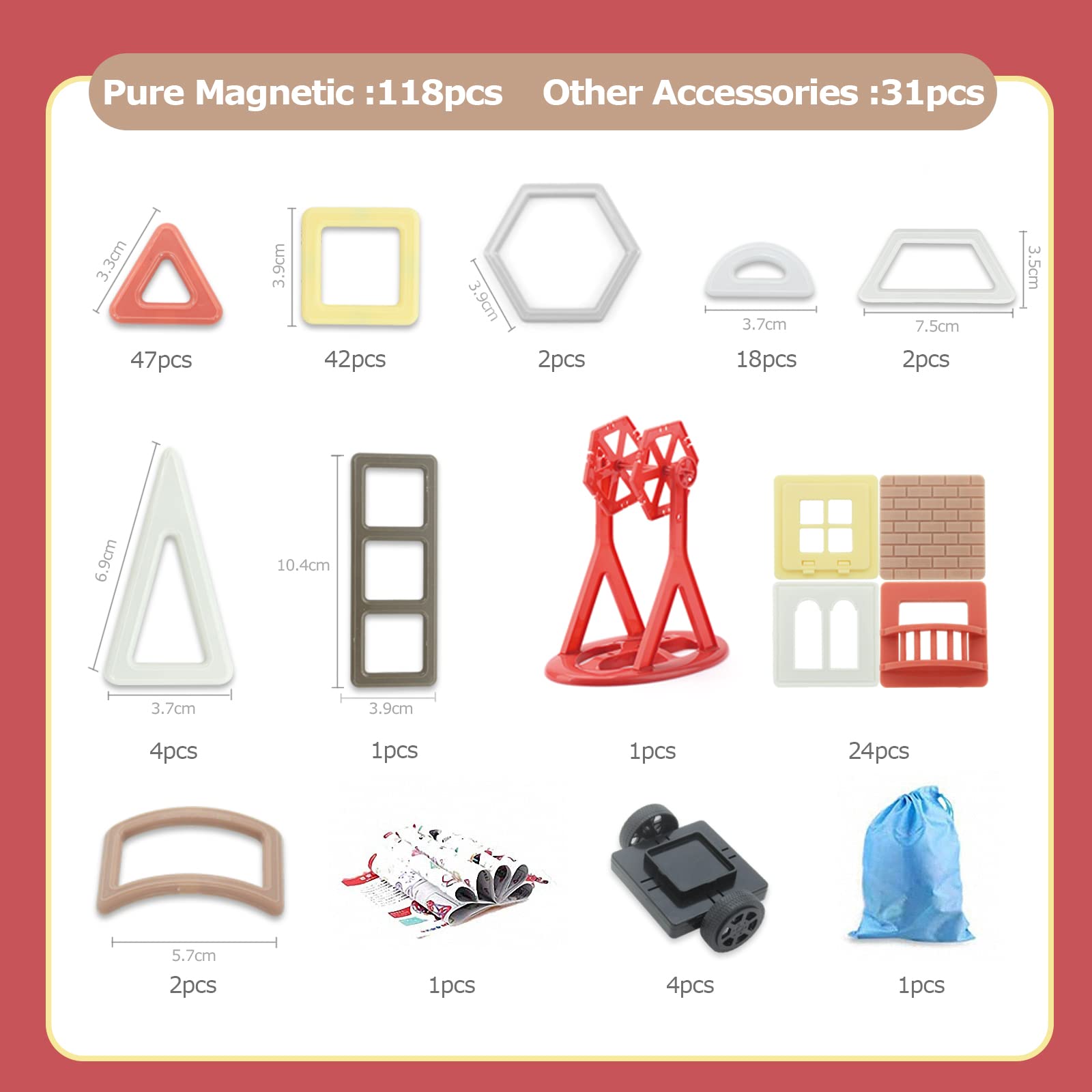 ASOK 149 Piece Magnetic Blocks Building Tiles Educational Construction Toy Set STEM Playset for 3 4 5 6 7 Years Old Boys Girls Gifts