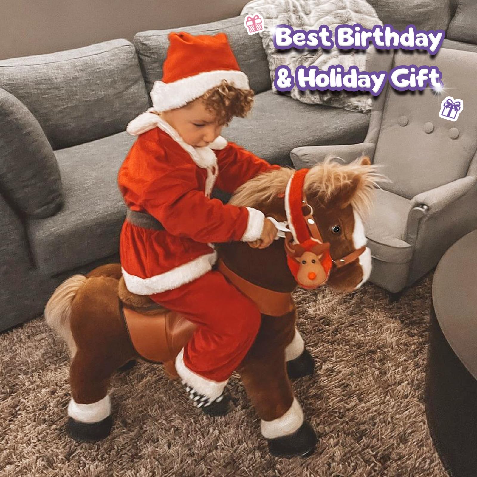 PonyCycle Ride on Horse Toy Plush Walking Animal Classic Model U Brown Horse Size 3 for Age 3-5 Ux324