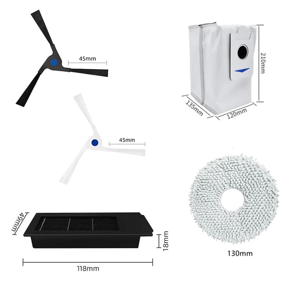 16Pcs Spare Parts Accessories Kit for Ecovacs Deebot X2/ X2 Pro Robot Vacuum Cleaner, 4 x Dust Bags 4 x Mop Clothes 4 x Filters 4 x Side Brushes