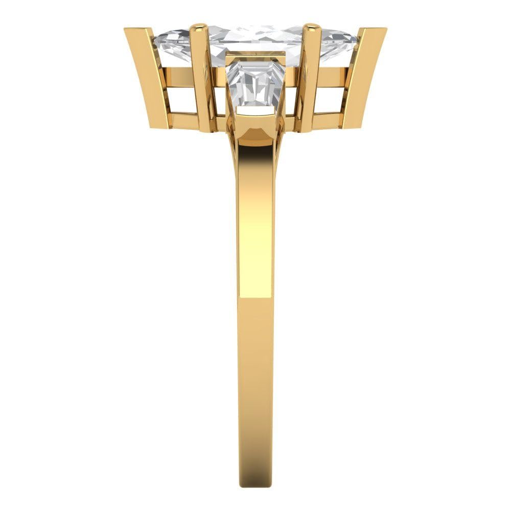 2.0 Ct Brilliant Marquise Cut Clear Simulated Diamond 14K Yellow Gold Three Stone Engagement Promise Bridal Ring Size 6.5