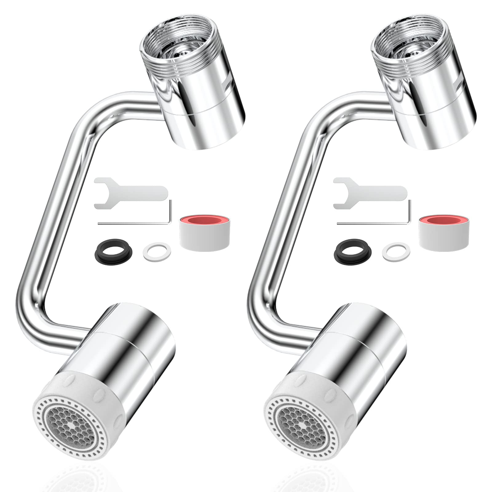 2 Pcs Faucet Extender, 1080° Swivel Robotic Arm Faucet Aerator Rotatable Multifunctional Extension Faucet, Large-Angle Ratating Universal Splash Faucet Attachment Adapter for Bathroom Kitchen Sink